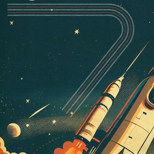 NASA Inspired Retro Space Rocket Poster - Printable Wall Art, Digital ...