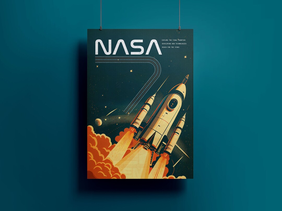 NASA Inspired Retro Space Rocket Poster - Printable Wall Art, Digital ...