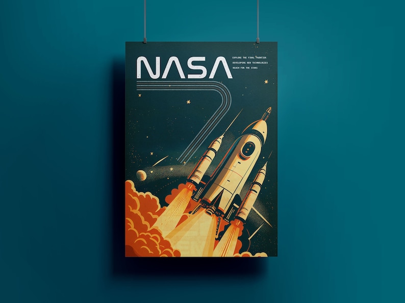 NASA Inspired Retro Space Rocket Poster Printable Wall Art - Etsy