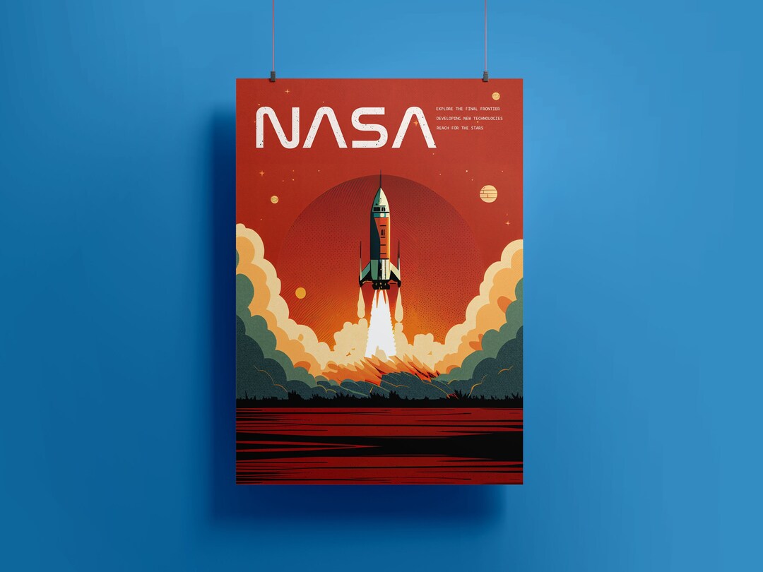 NASA Inspired Retro Space Rocket Poster Printable Wall Art - Etsy