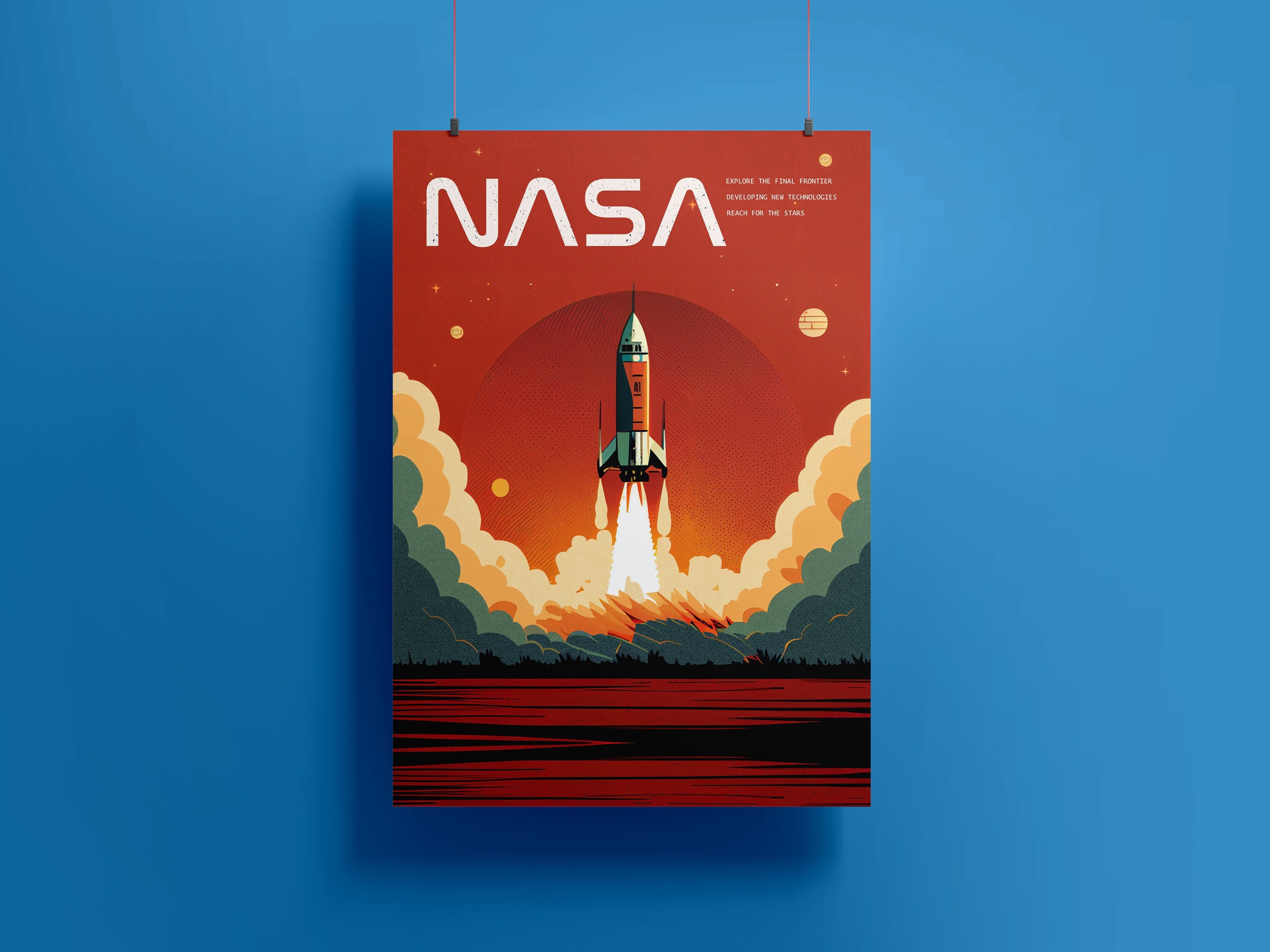 NASA Inspired Retro Space Rocket Poster Printable Wall Art - Etsy