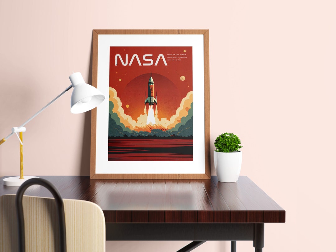 NASA Inspired Retro Space Rocket Poster - Printable Wall Art, Digital ...