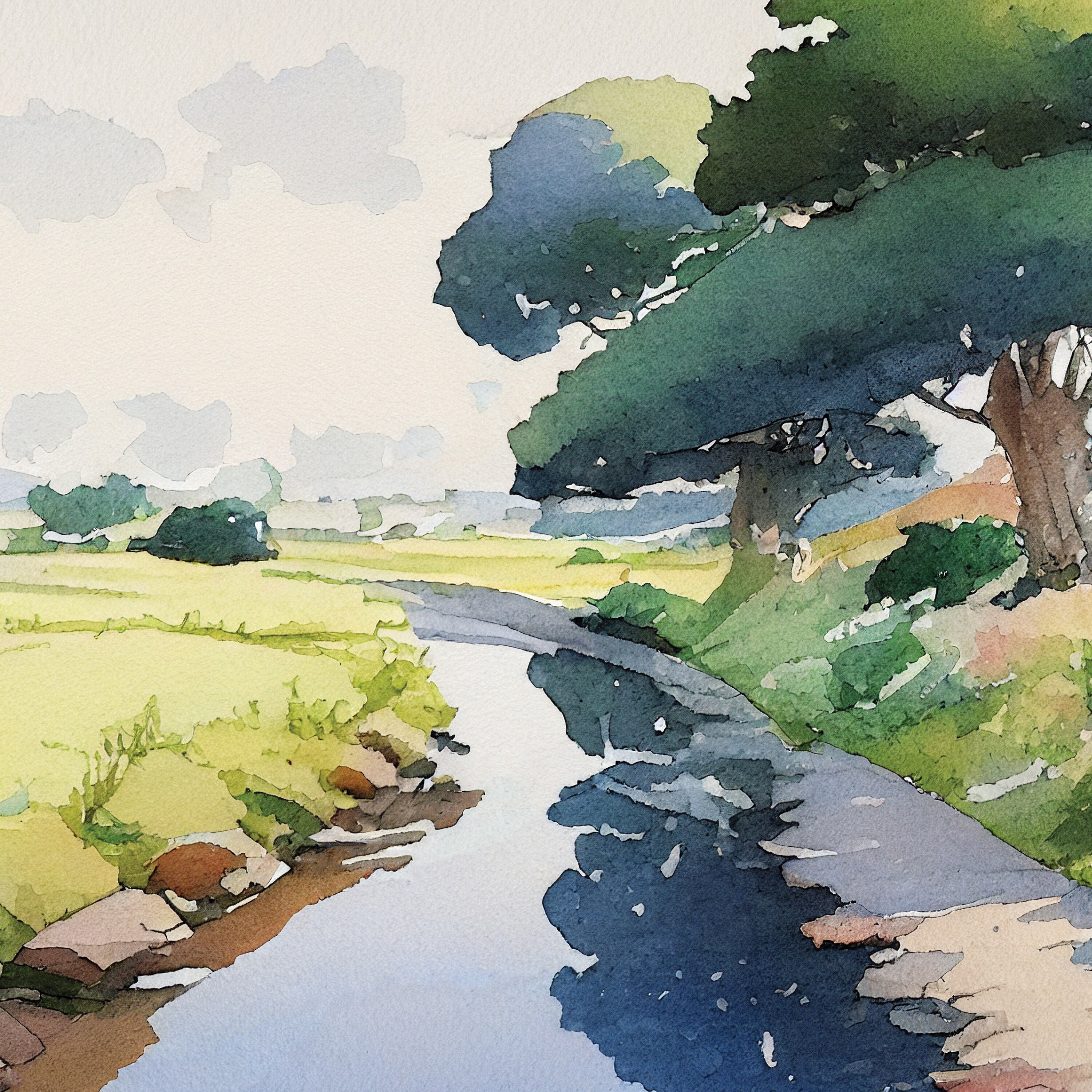 River Bank Watercolour Inspired by Studio Ghibli Printable Wall Art ...