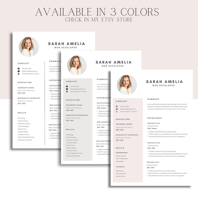 Resume Template With Photo, Professional Resume Template for Word ...