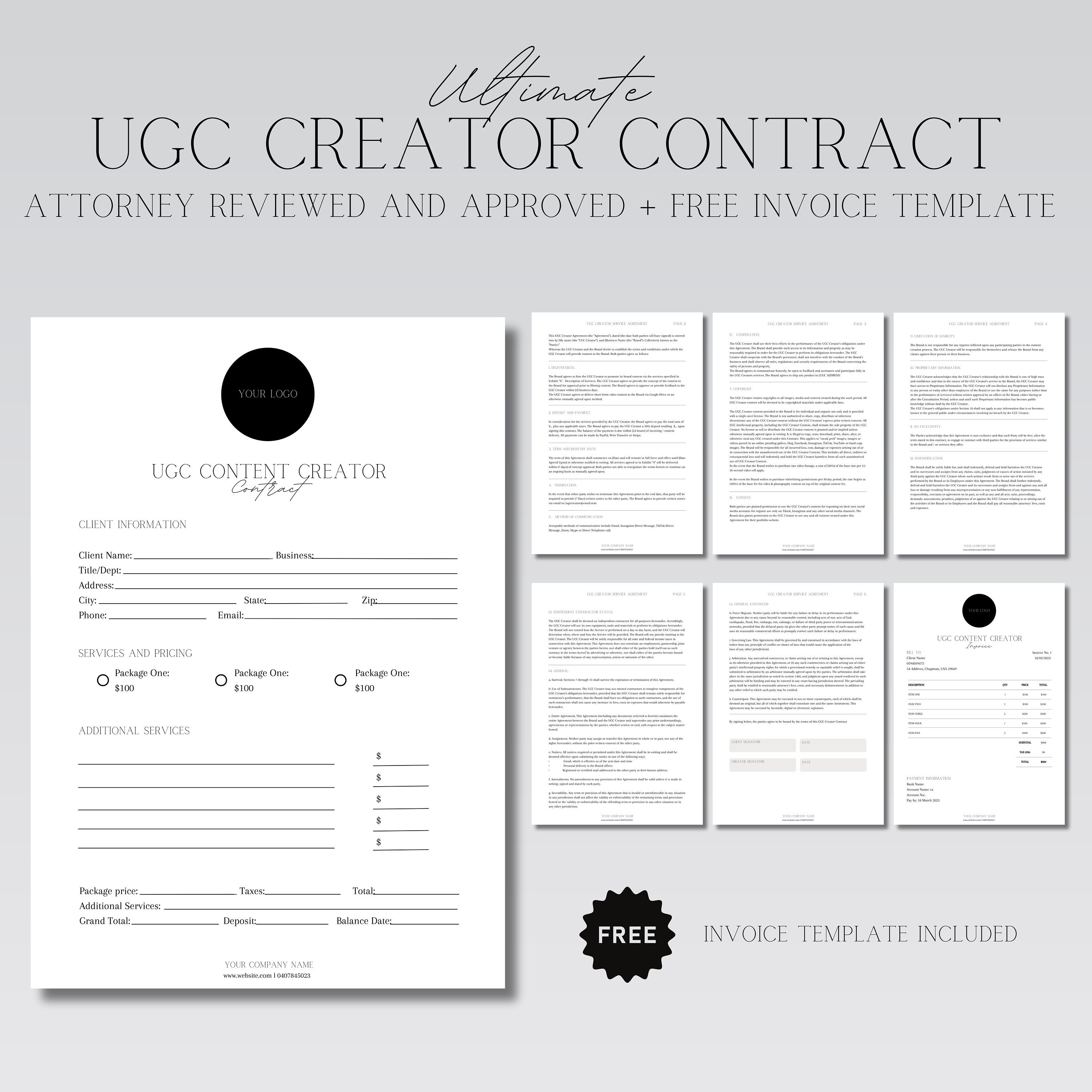 Professional UGC Creator Contract Template, UGC Template, UGC Contract ...