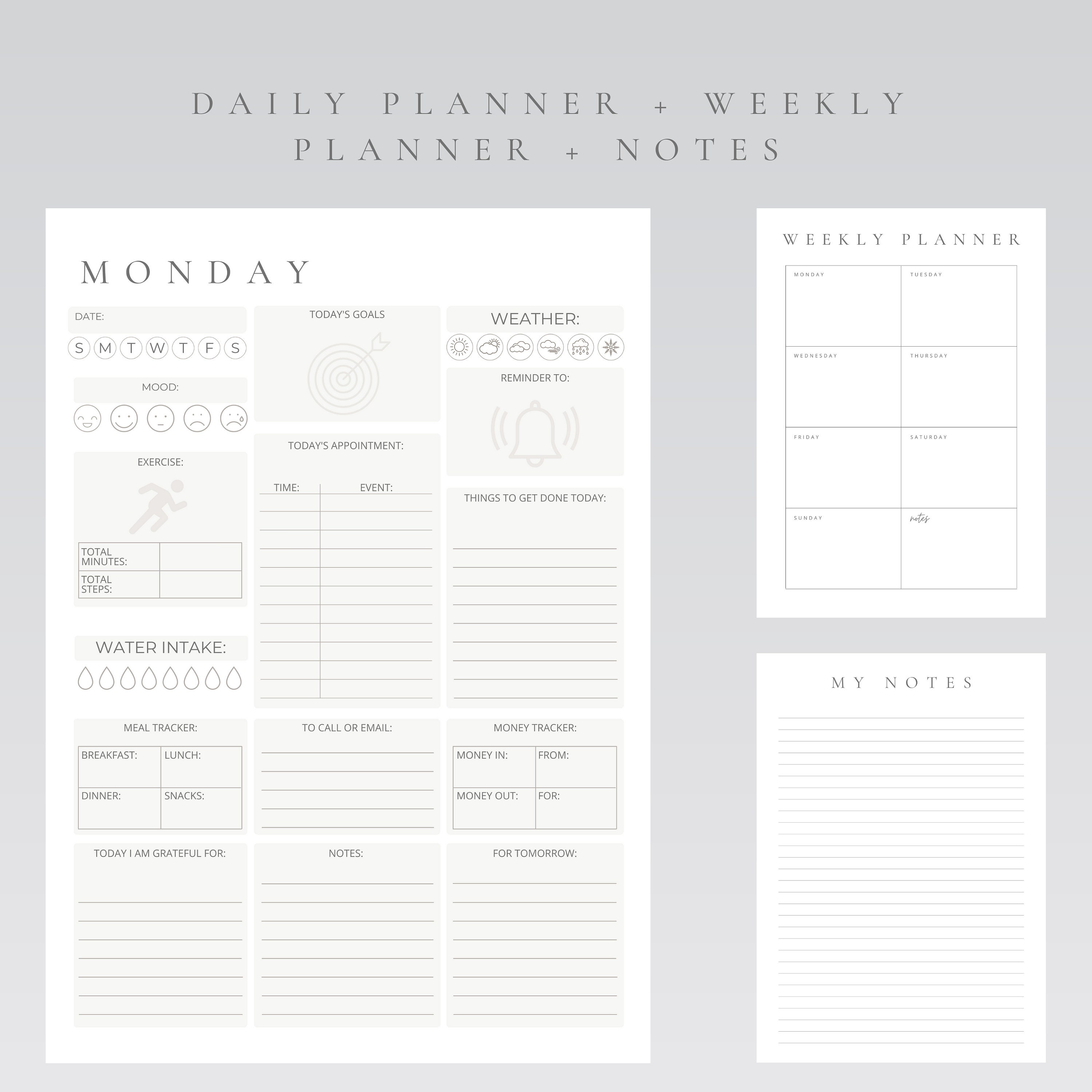 Printable Daily Planner Personal Daily Schedule Minimalist Productivity ...