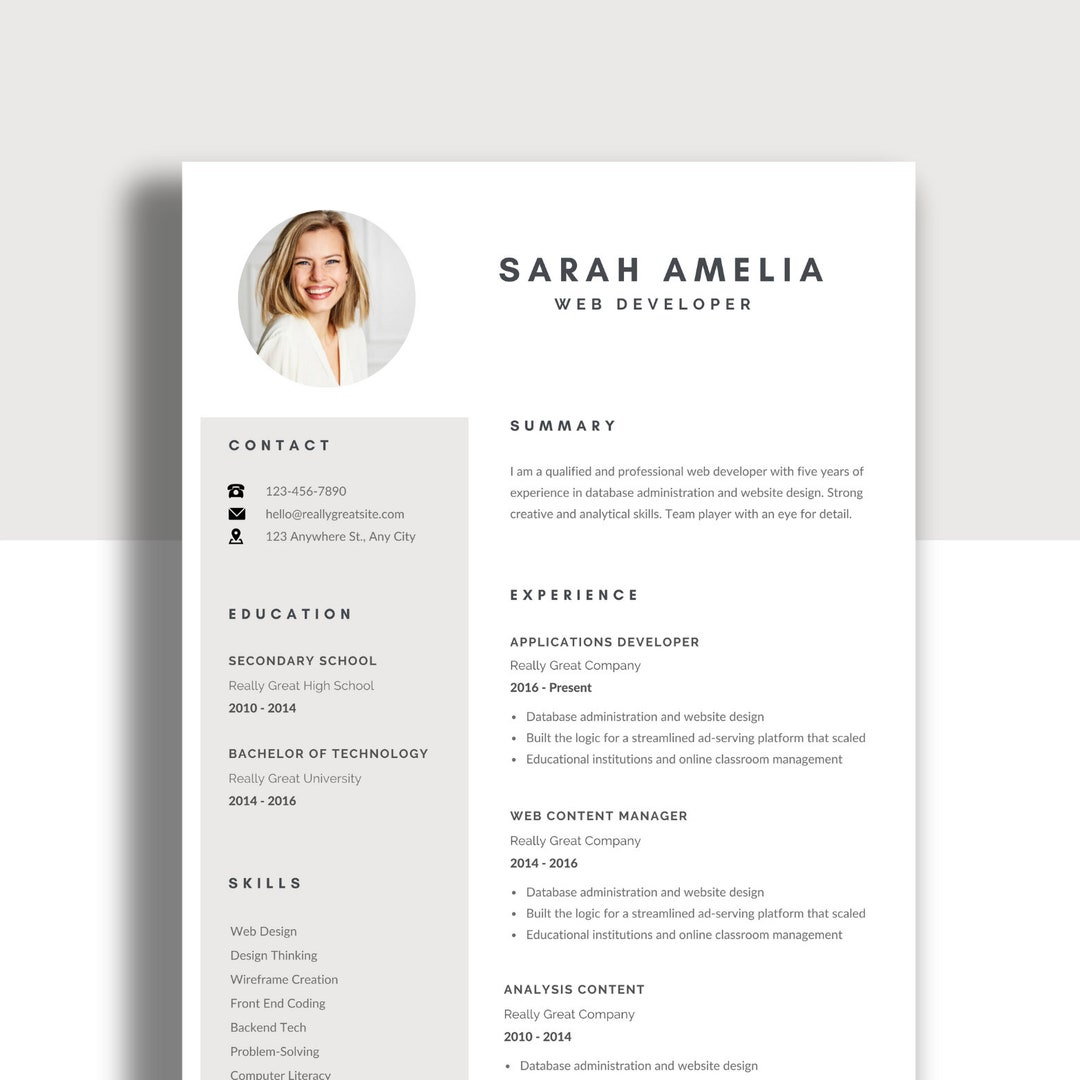 Resume Template With Photo, Professional Resume Template for Word ...