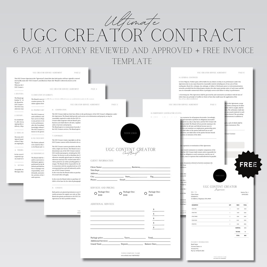 Professional UGC Creator Contract Template, UGC Template, UGC Contract ...