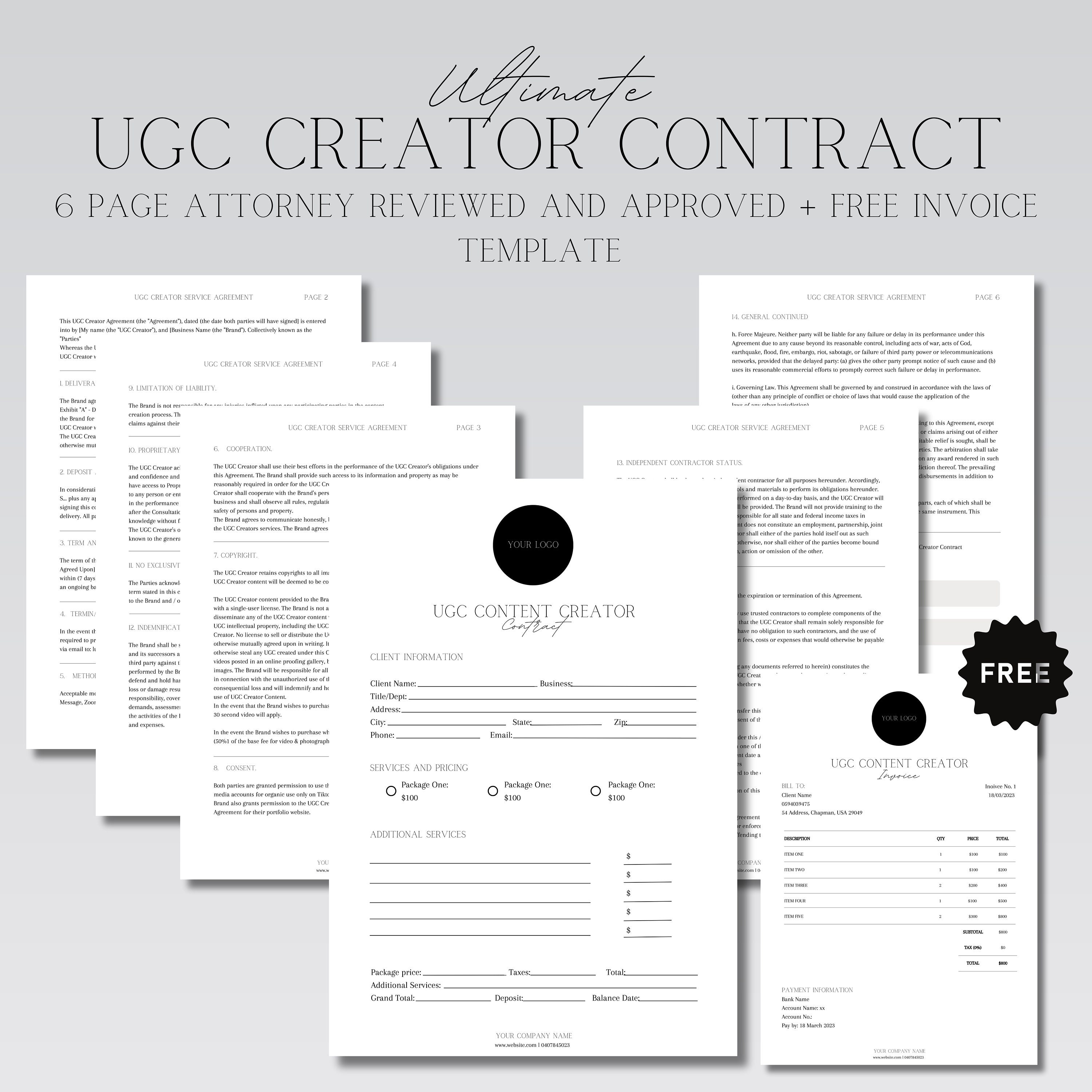 Professional UGC Creator Contract Template, UGC Template, UGC Contract ...