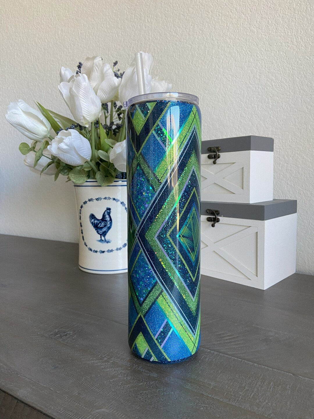 Blue & Green Glitter Epoxy Tumbler: 32 Oz Stainless Steel - Etsy