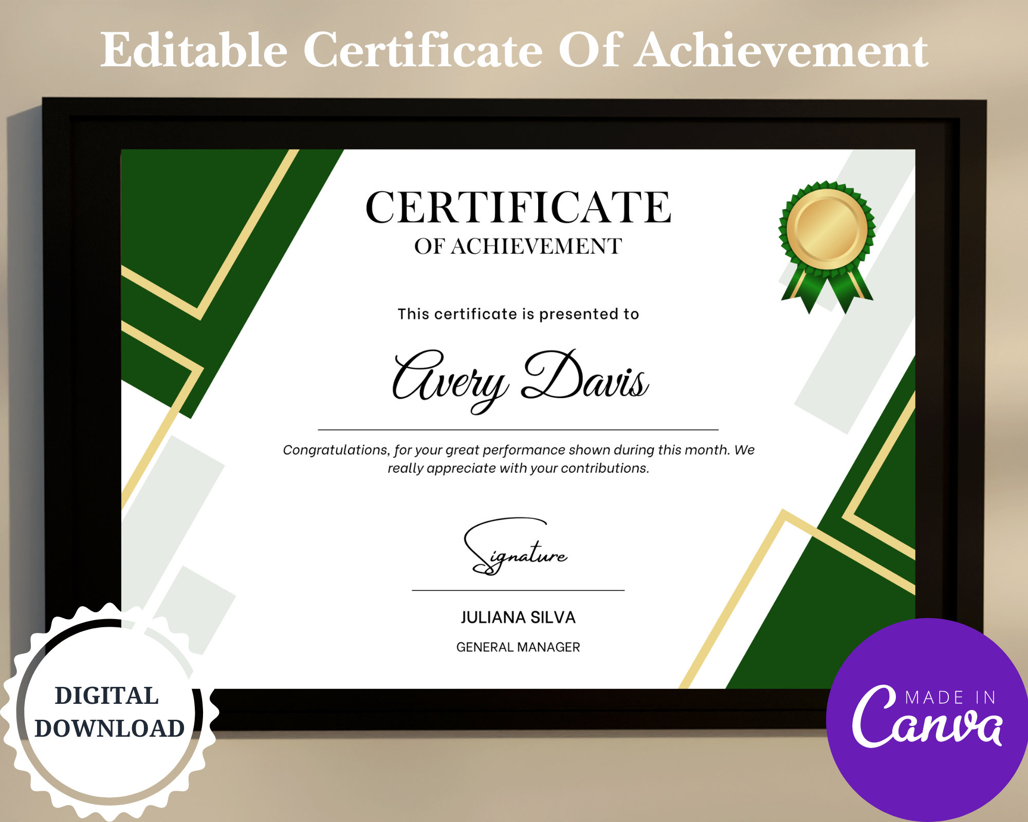Printable Achievement Gift Certificate Canva Template, Customized ...
