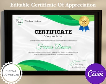 Printable Recognition Gift Certificate Canva Template, Customized ...
