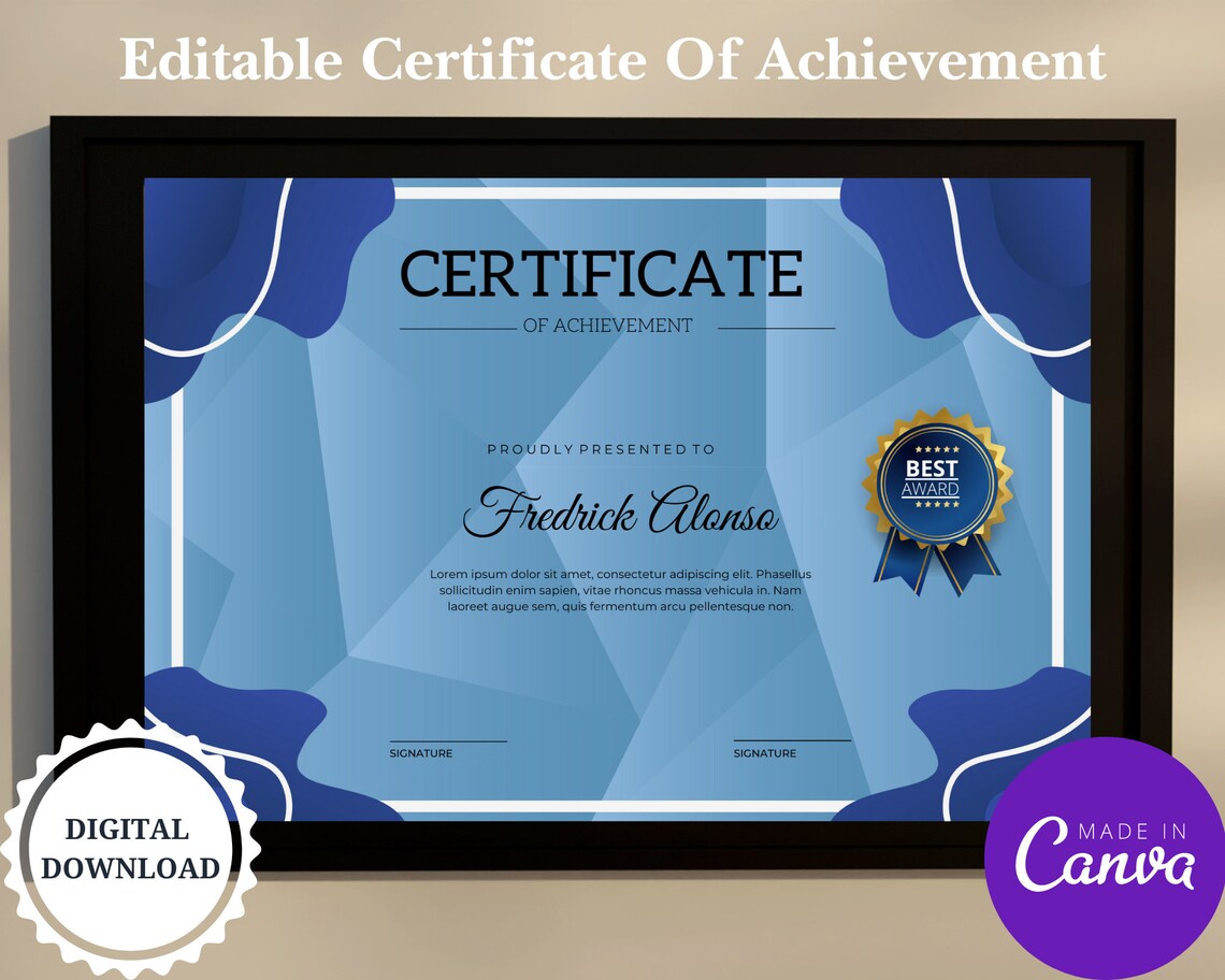Printable Achievement Gift Certificate Canva Template, Customized ...