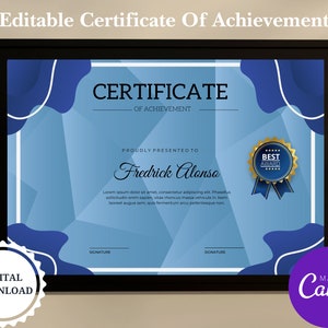 Printable Achievement Gift Certificate Canva Template, Customized ...