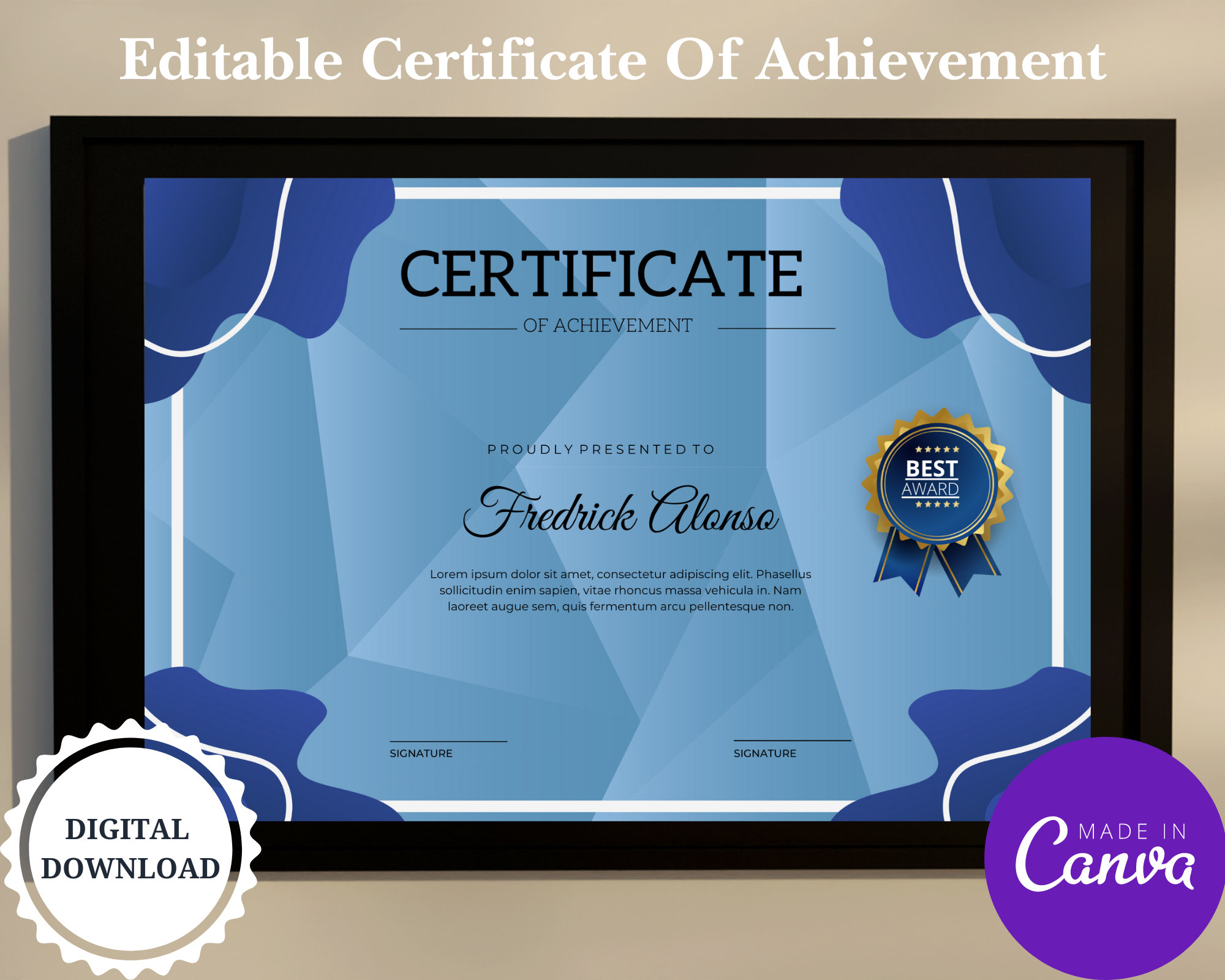 Printable Achievement Gift Certificate Canva Template, Customized ...
