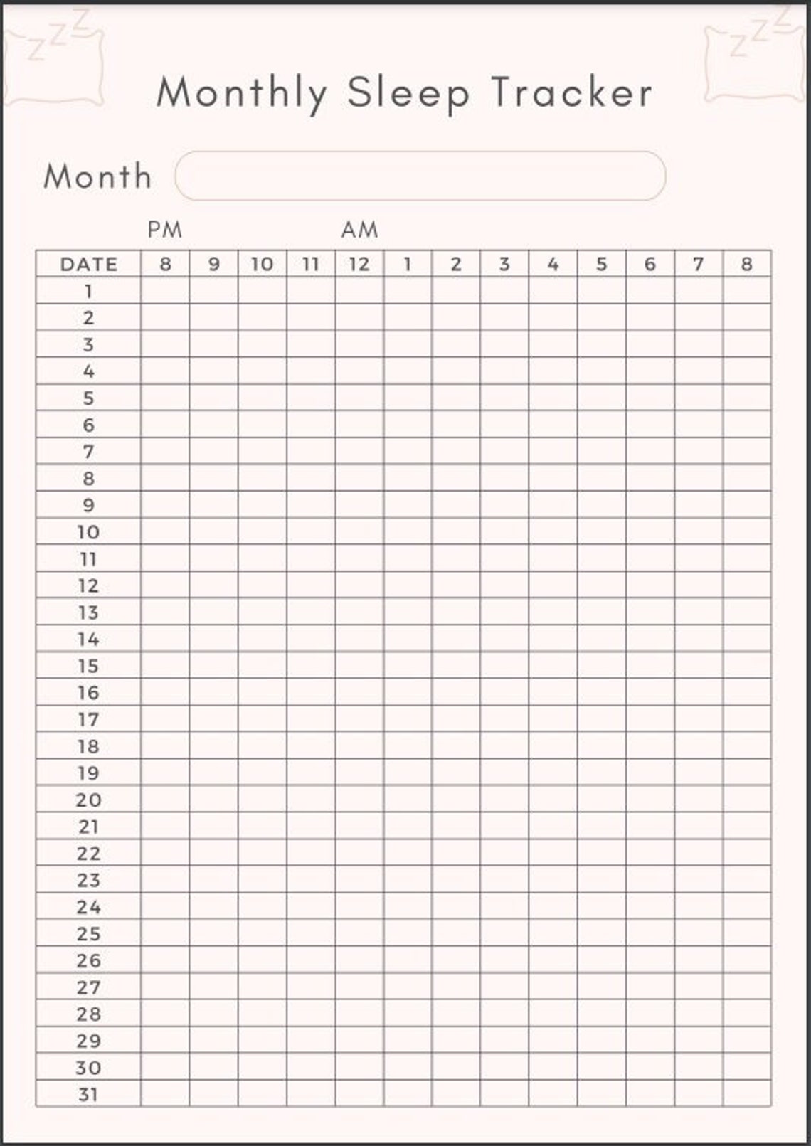 Printable Sleep Tracker - Etsy