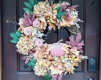 Front Door Pink Fall Wreath Pumpkin and Jewel Wreath Pink Fall Front ...