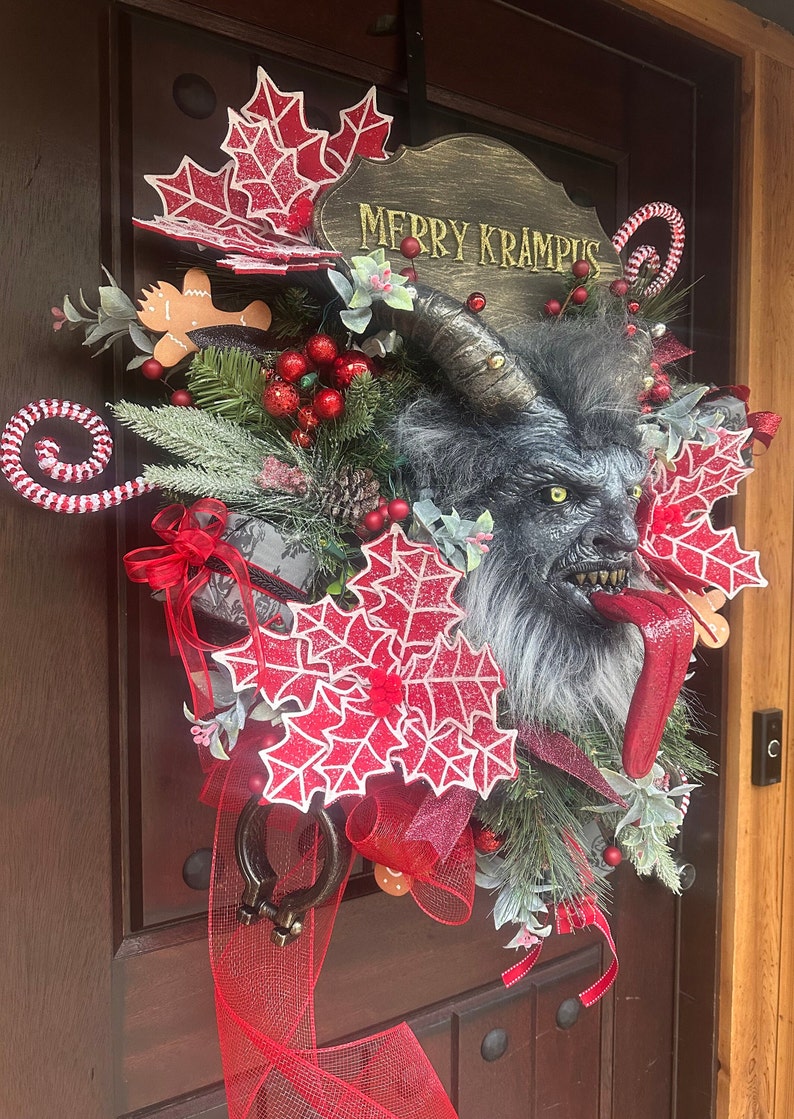 Merry Krampus Creepy Christmas Wreath, Yule Decoration - Etsy