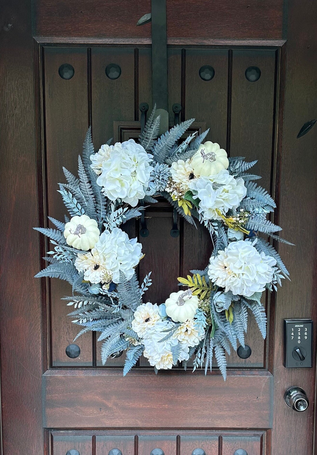 Blue Fall Pumpkin Wreath, Harvest Decor - Etsy