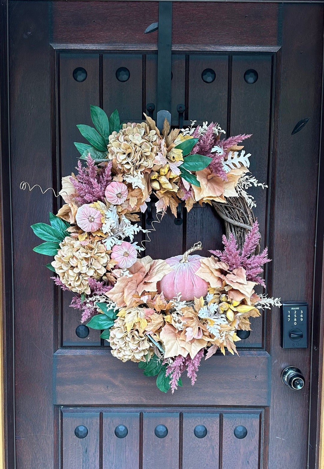 Pink Fall Pumpkin Wreath Front Door Decor - Etsy