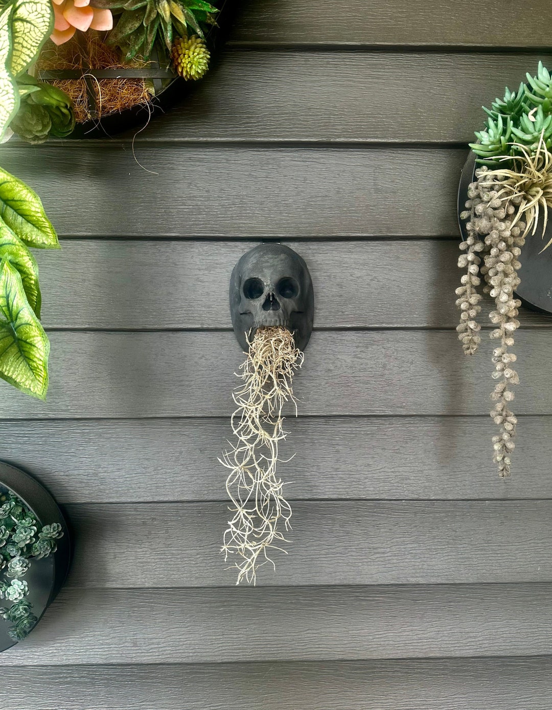 Gothic Hanging Skull Garden Wall Decor, Cement Indoor Outdoor - Etsy
