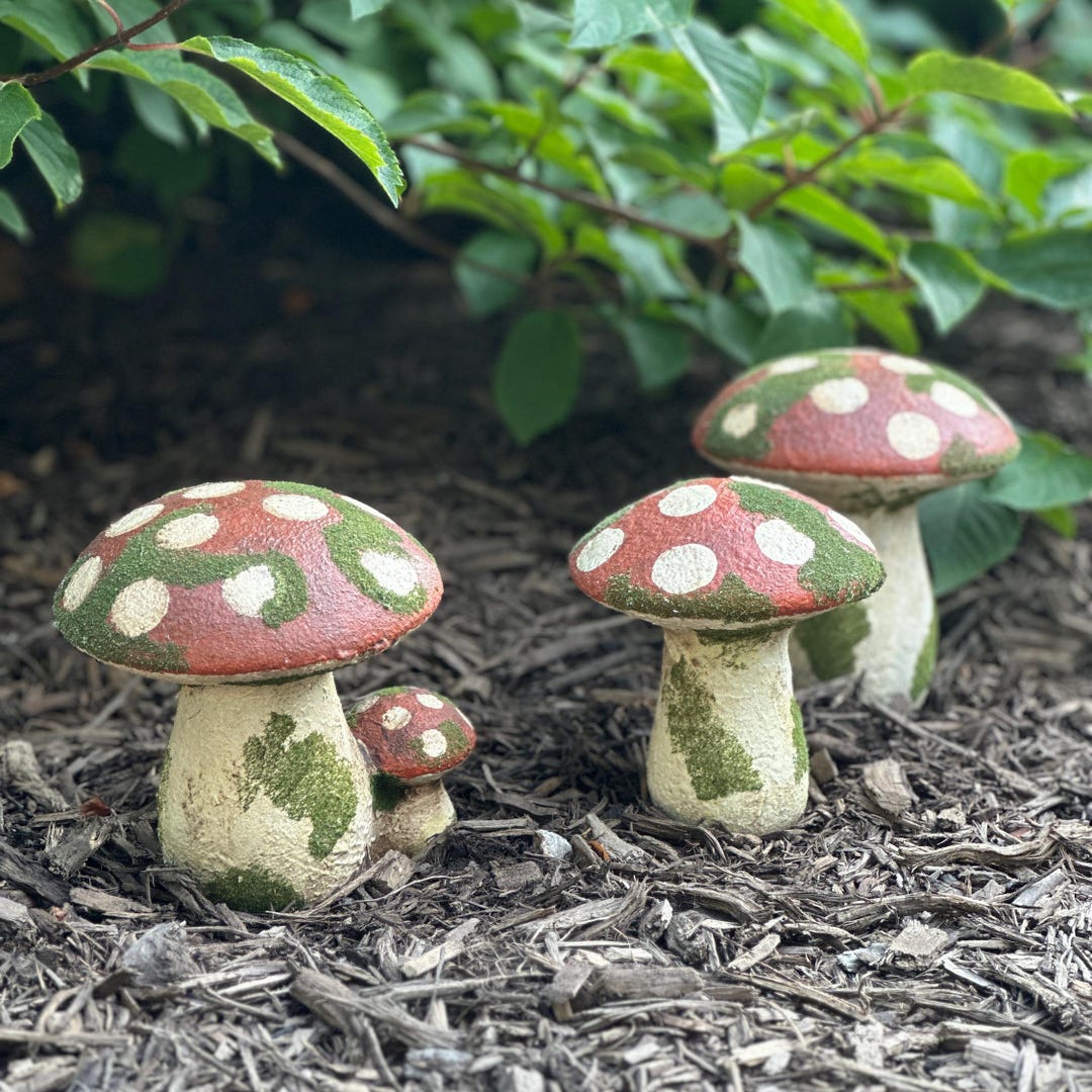 Mushroom Toadstool Garden Statue Decor, Set of 3, Indoor/outdoor - Etsy