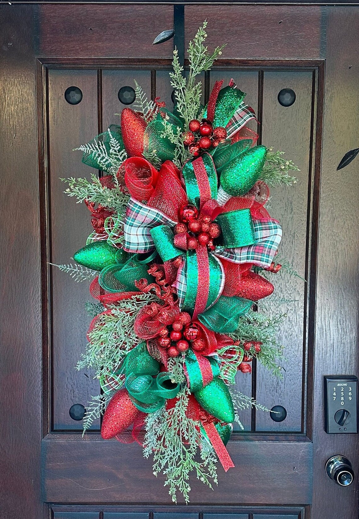 Christmas Bulb Festive Holiday Wreath Swag, Red and Green - Etsy