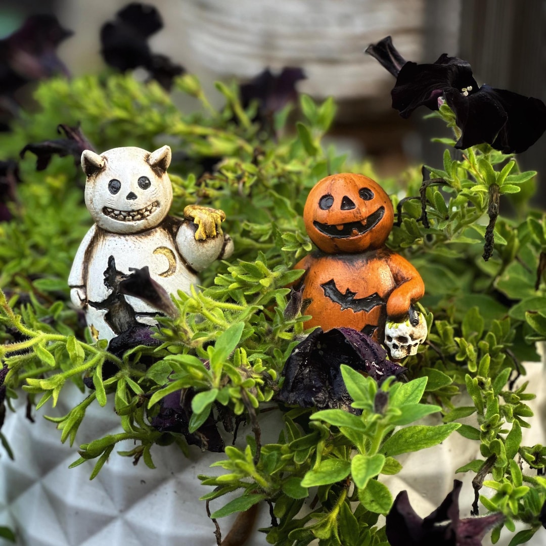 Vintage Style Halloween Garden Statues, Plant Decor - Etsy