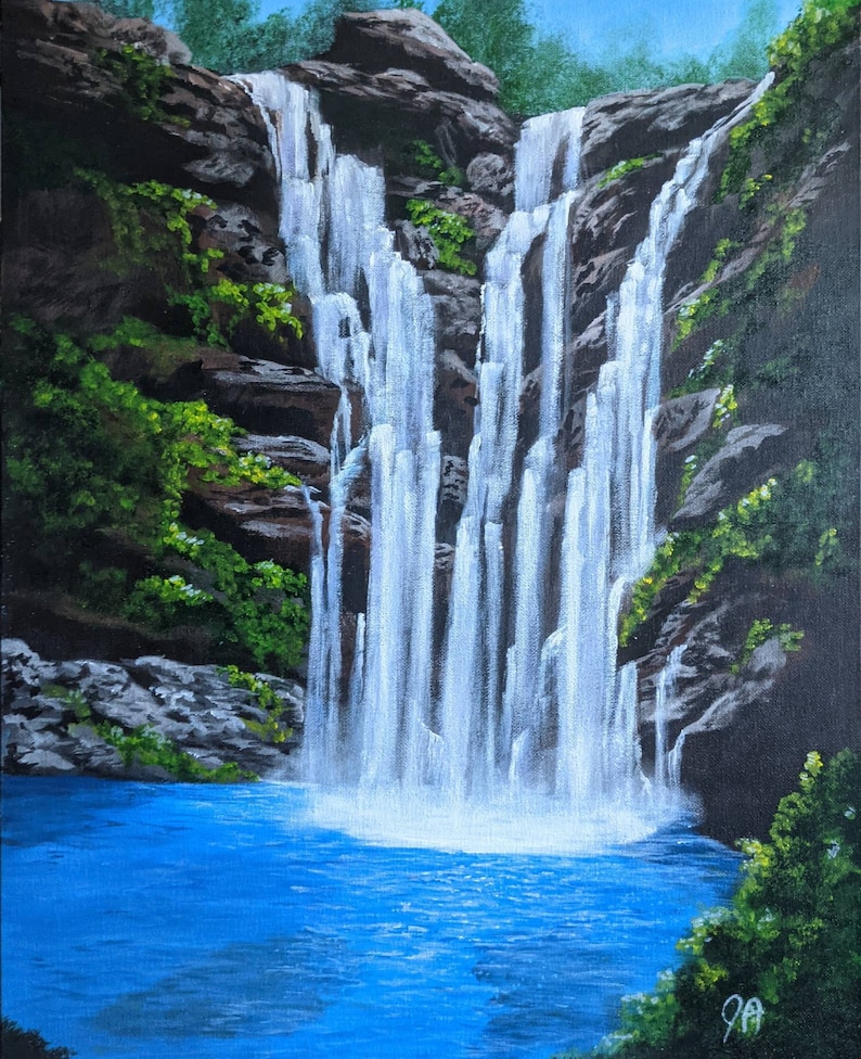 Clear Blue Waterfalls Painting - Etsy