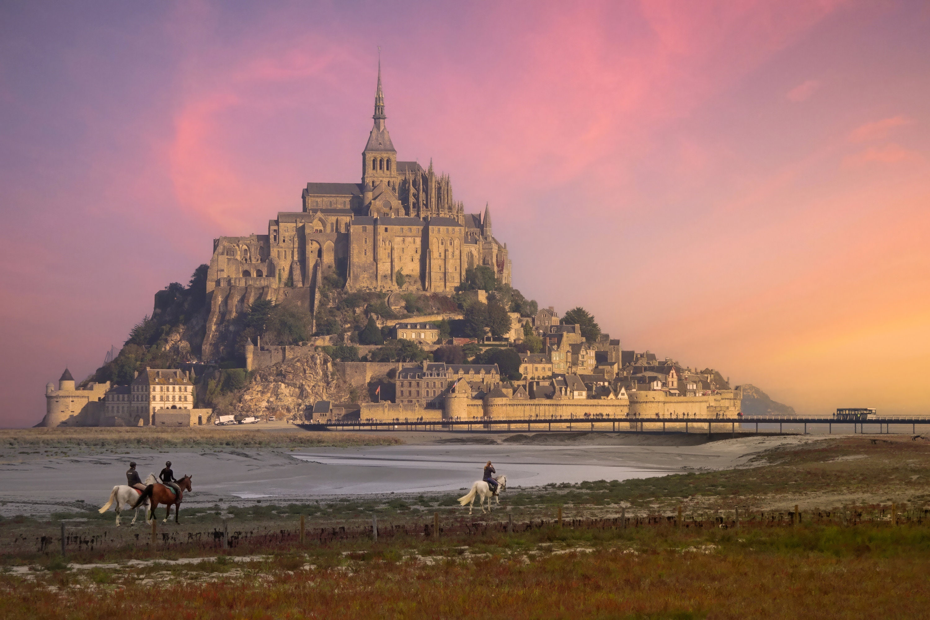 Mont Saint Michel French Sunset Medieval Catles. Coastal Wall Art ...