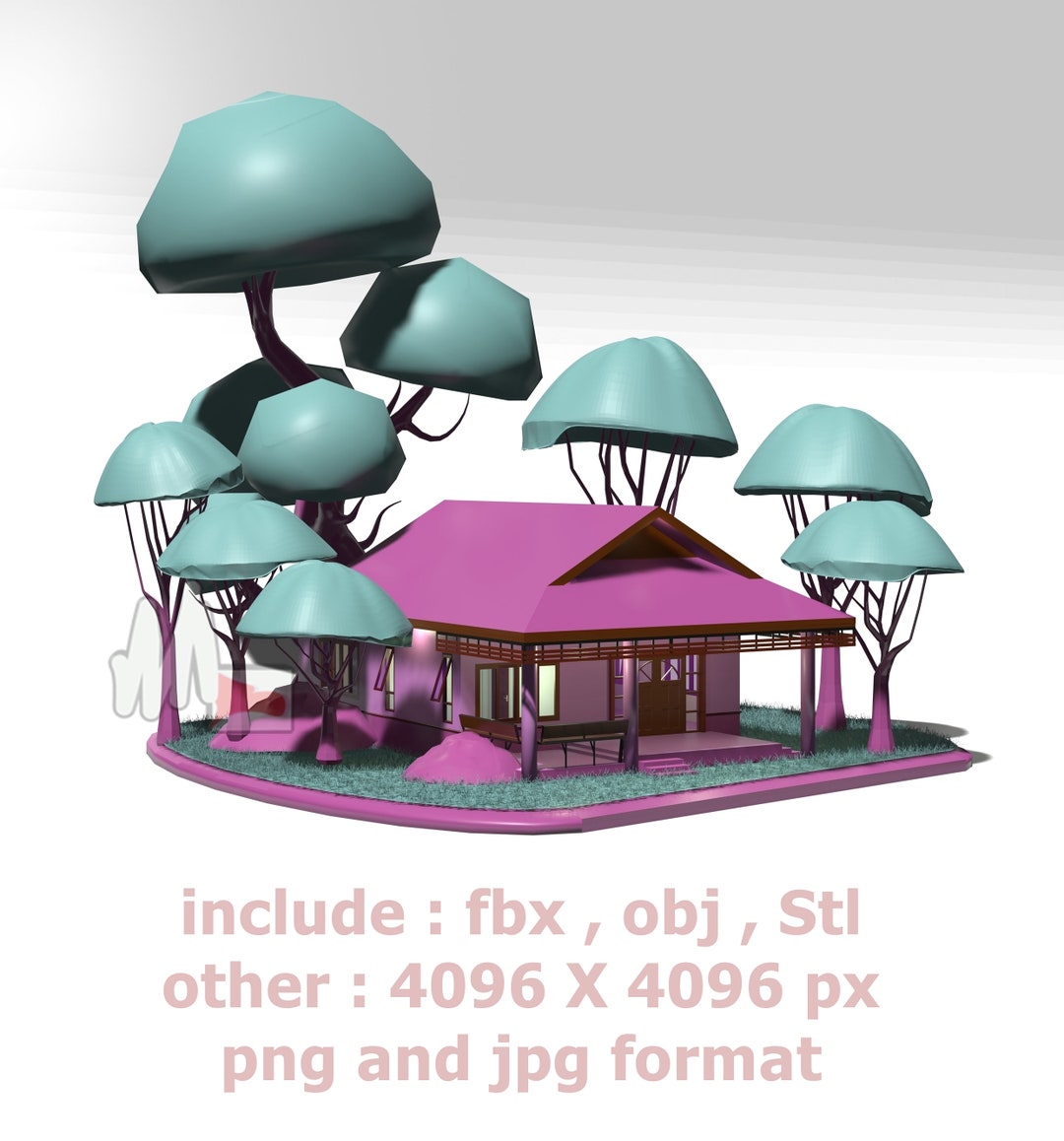 3D Model of a Floating House in Shades of Purple Designed for Unity / Unreal Engine Game ...