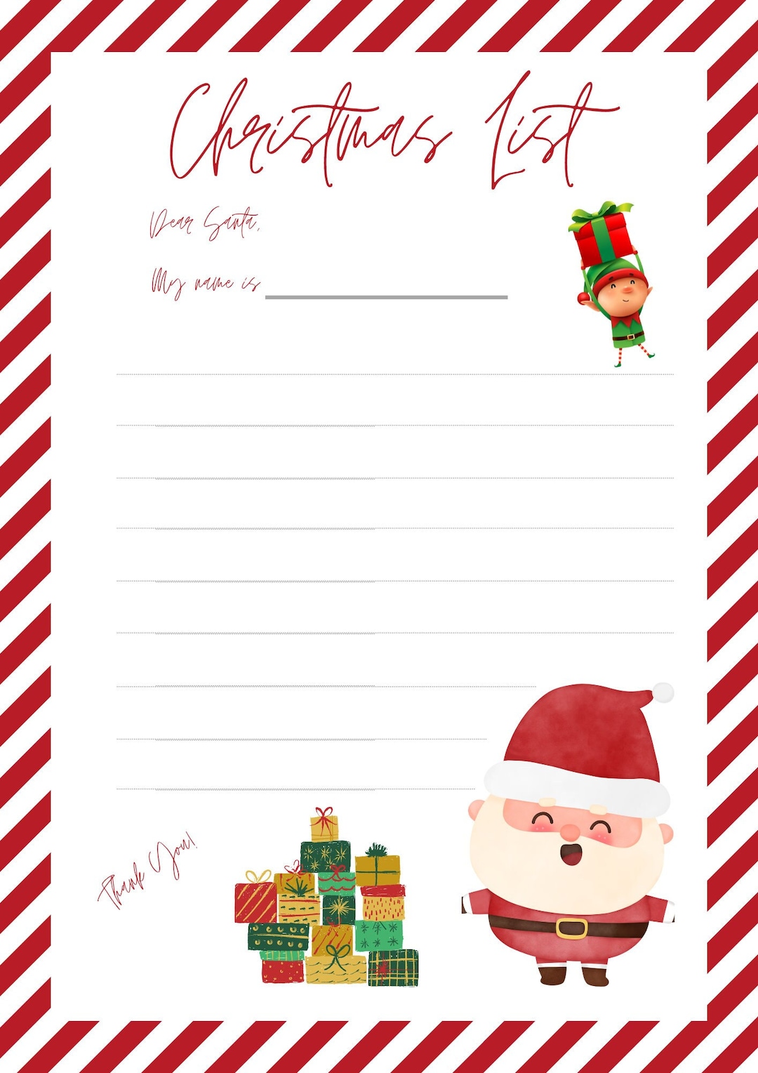 A Digital Print of a Christmas List for Santa - Etsy