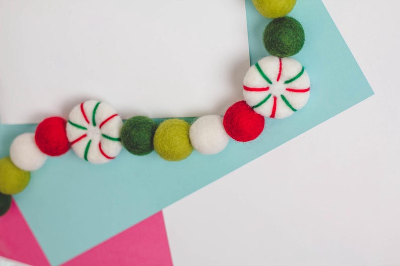 Red, Green, and White Christmas Peppermint Garland, Christmas Wall ...