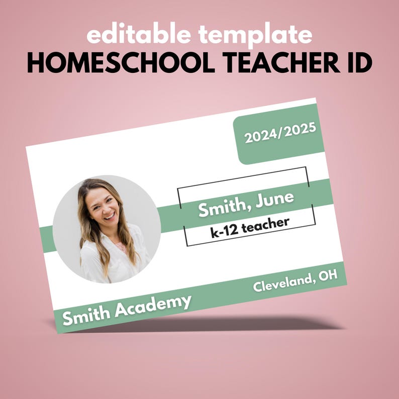 Editable Teacher ID Card Template for Homeschool Moms | Printable Canva ...