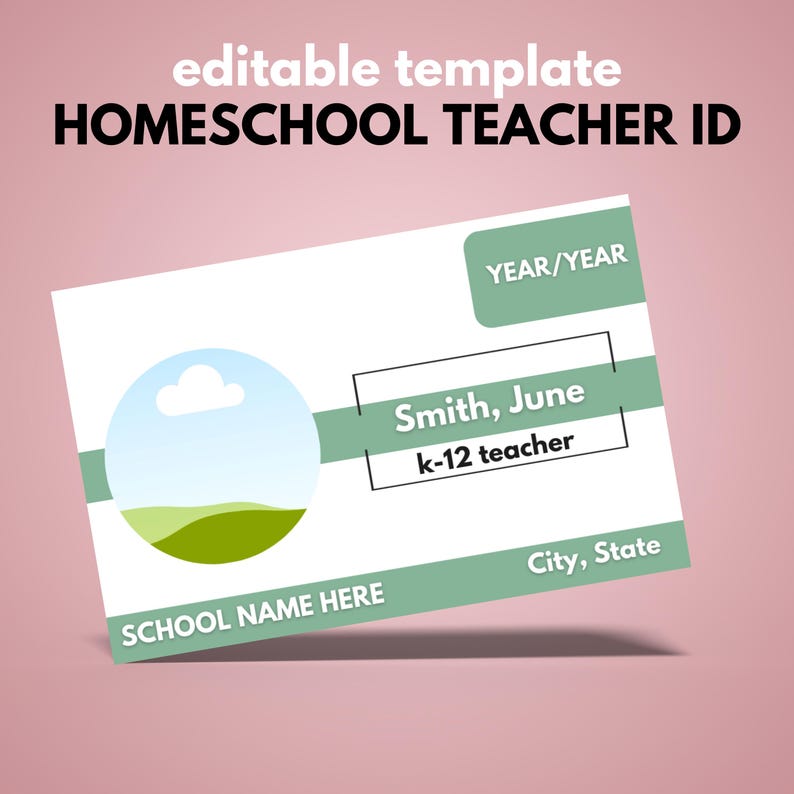 Editable Teacher ID Card Template for Homeschool Moms | Printable Canva ...