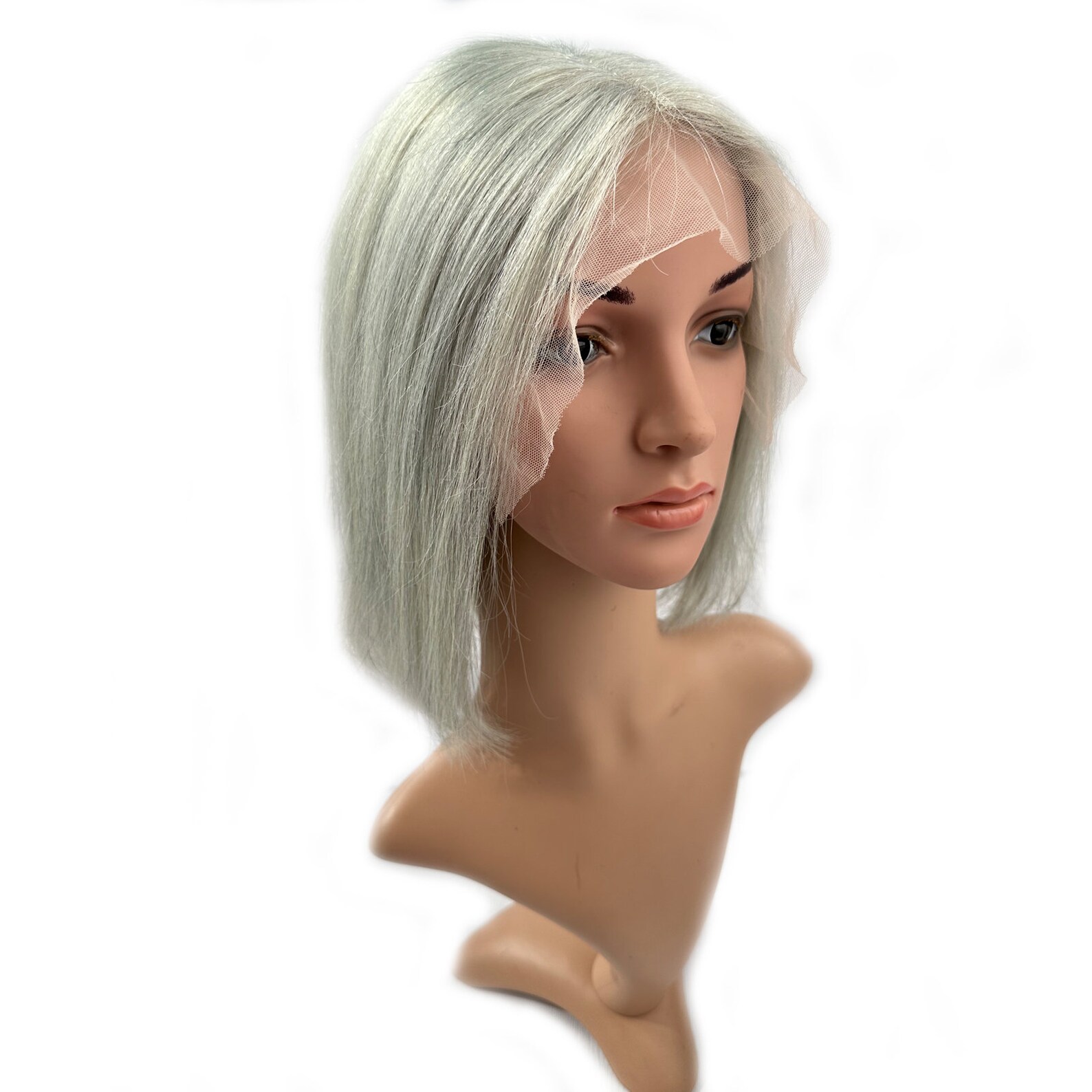 13x4 Lace Front Hair 12 Inches Human Hair Wigs, Grey Color Short Bob ...