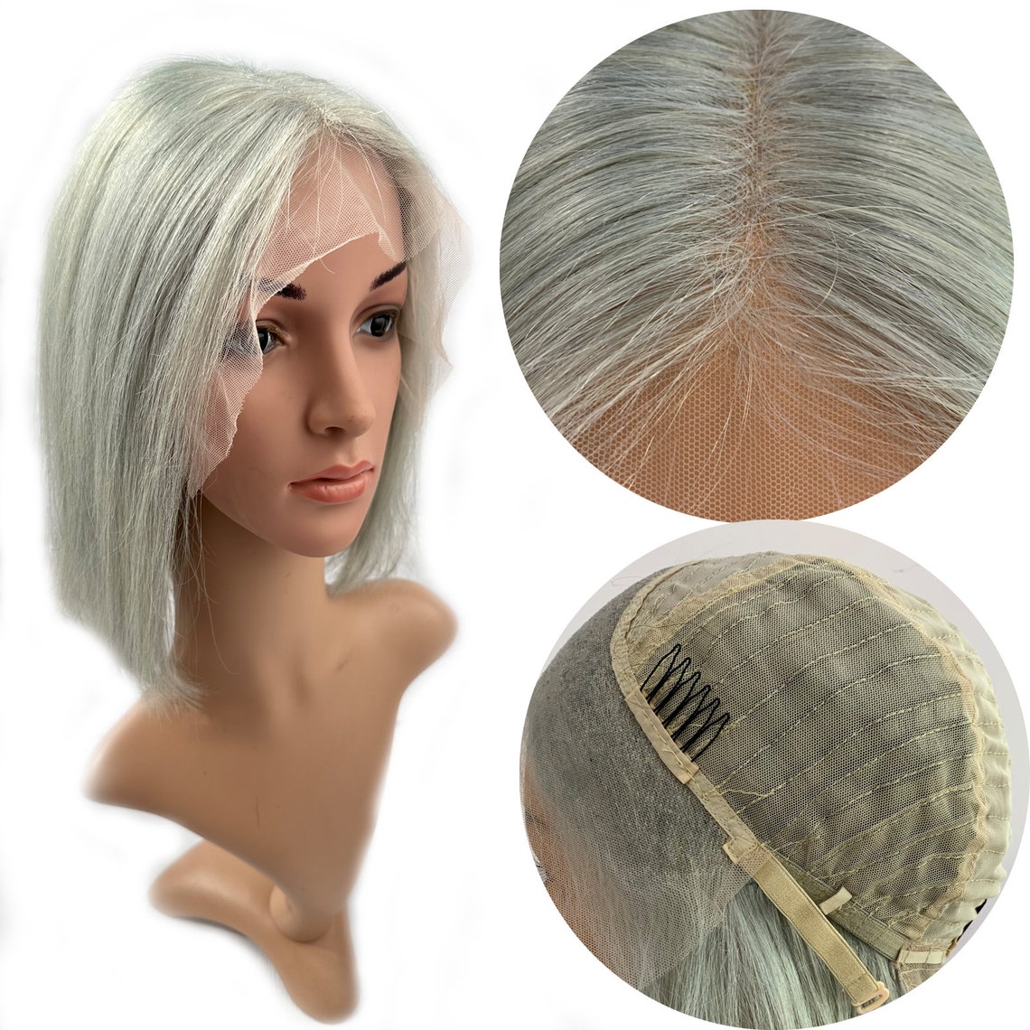 13x4 Lace Front Hair 12 Inches Human Hair Wigs, Grey Color Short Bob ...