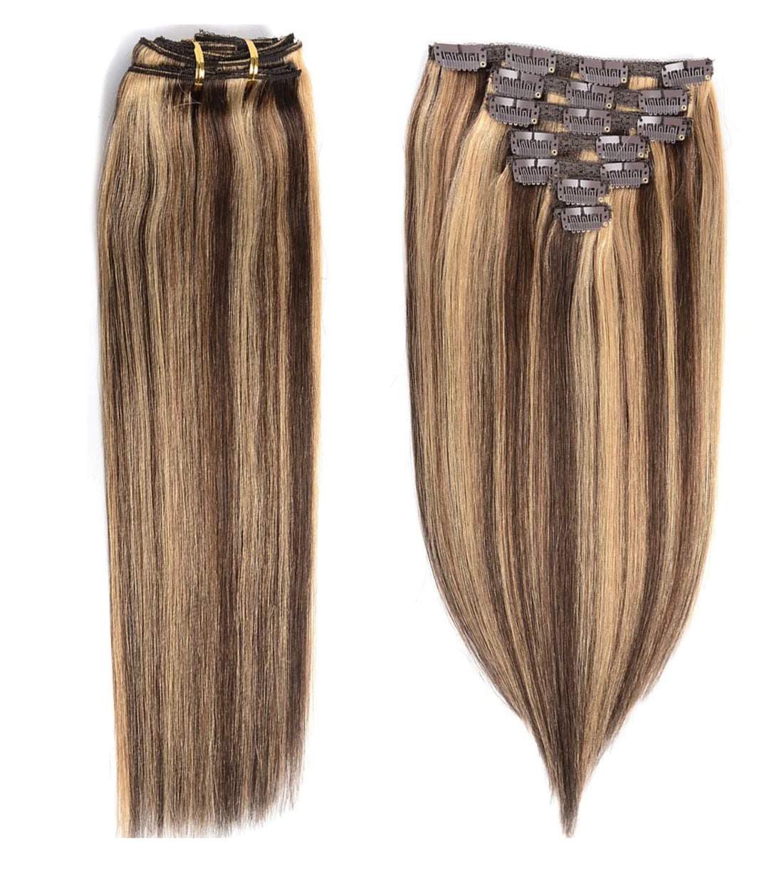 14 Inches Two Tone Straight Virgin Human Hair Clips in - Etsy