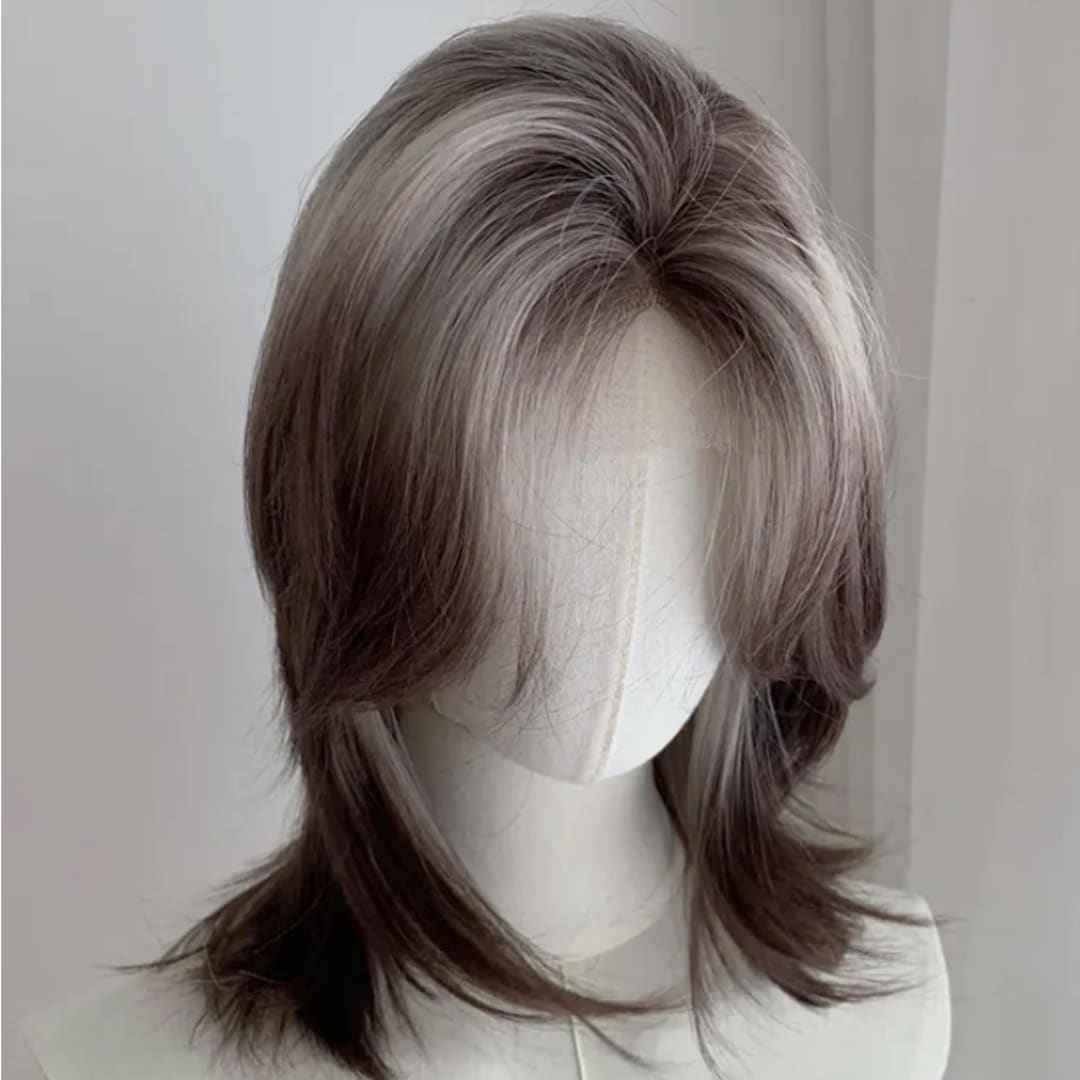 Brown Ombre Wolf Cut Mullet Wig - Trendy Layered Short Hair Topper With ...