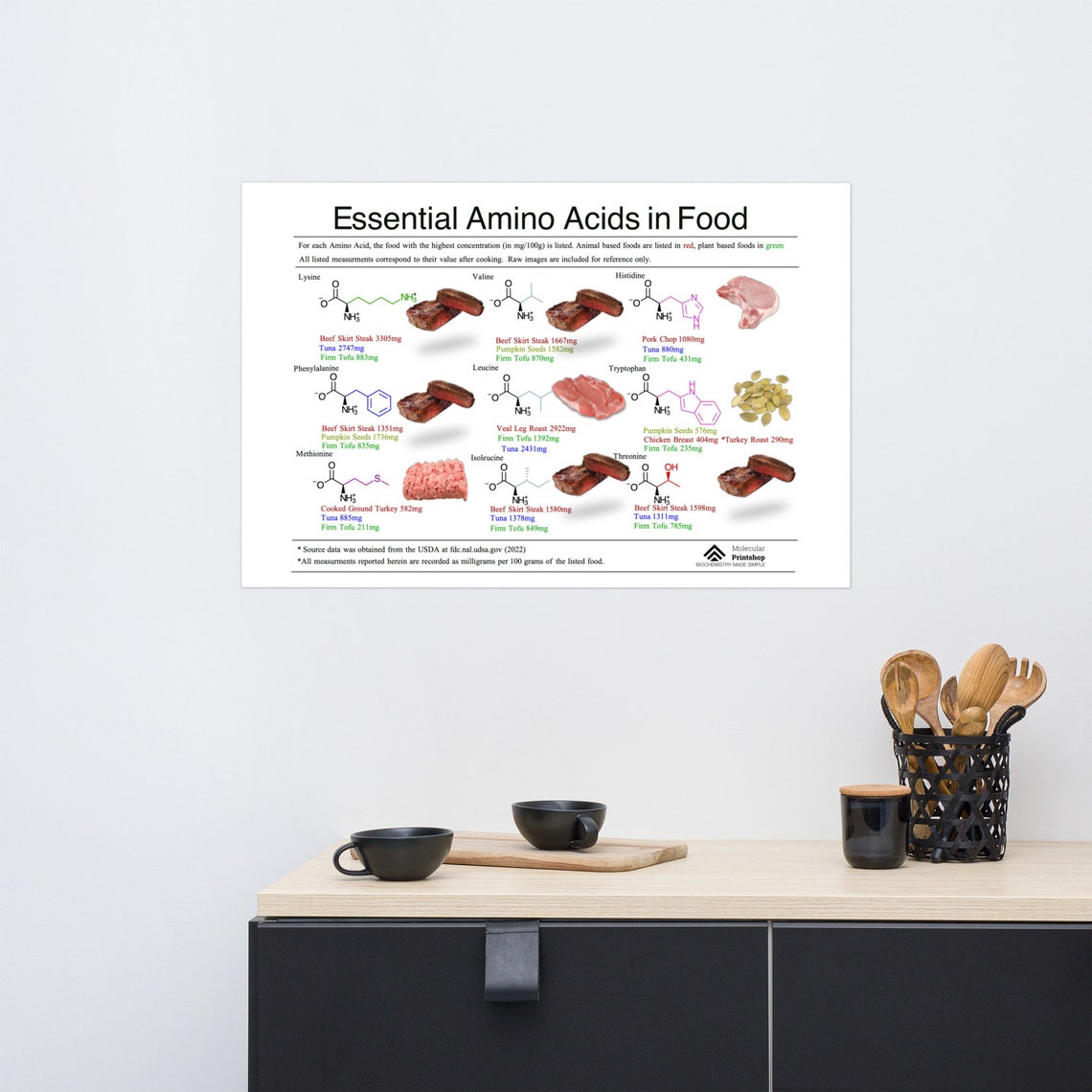 Essential Amino Acids Poster, Nutritional Biochemistry: Nine Essential ...