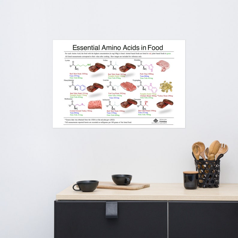 Essential Amino Acids Poster, Nutritional Biochemistry: Nine Essential ...