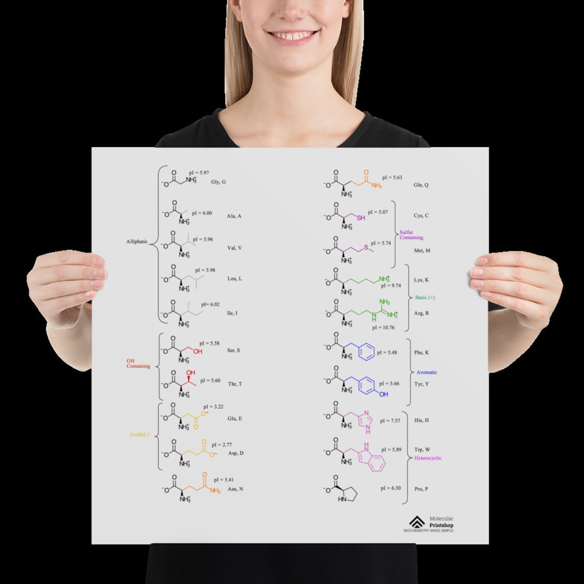 Zwitterionic Twenty (20) Amino Acids Square Poster : College ...