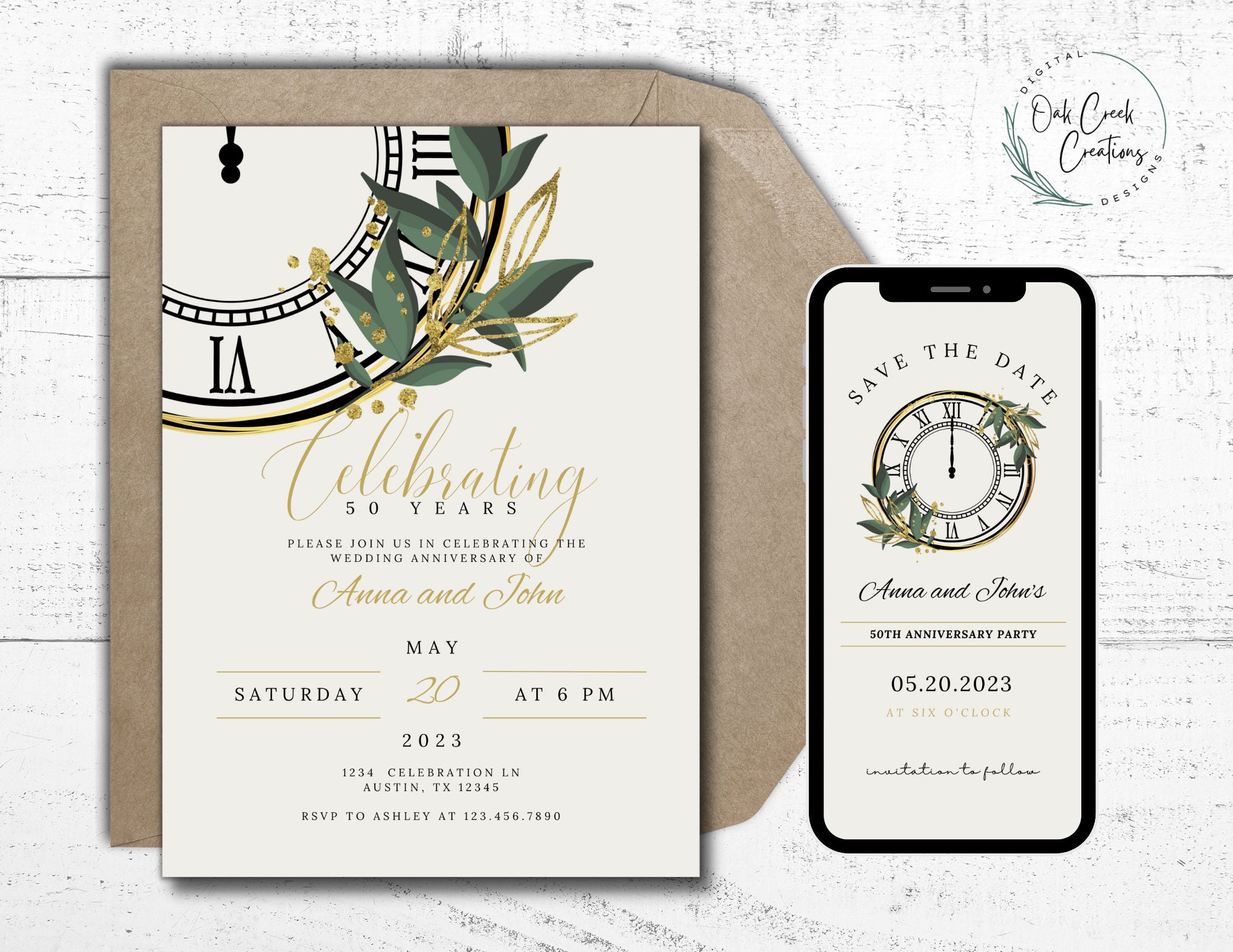Invitation + Save the Date Set, Clock Theme Anniversary Party, Save the ...