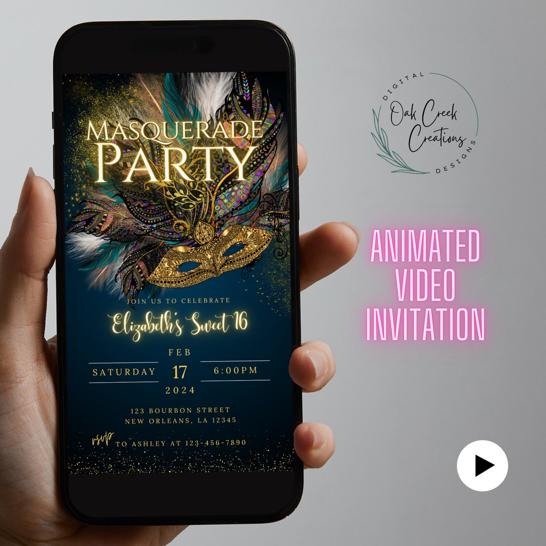 Editable Masquerade Party Invitation Template, Mobile Invite ...