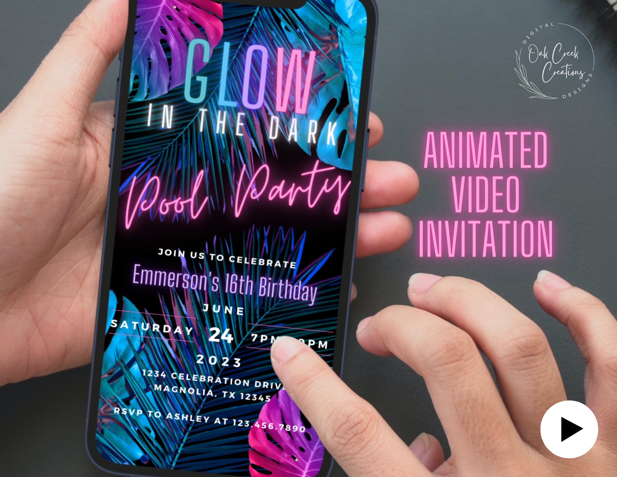 Glow Pool Party Digital Animated Video Invitation Template, Glow in the ...