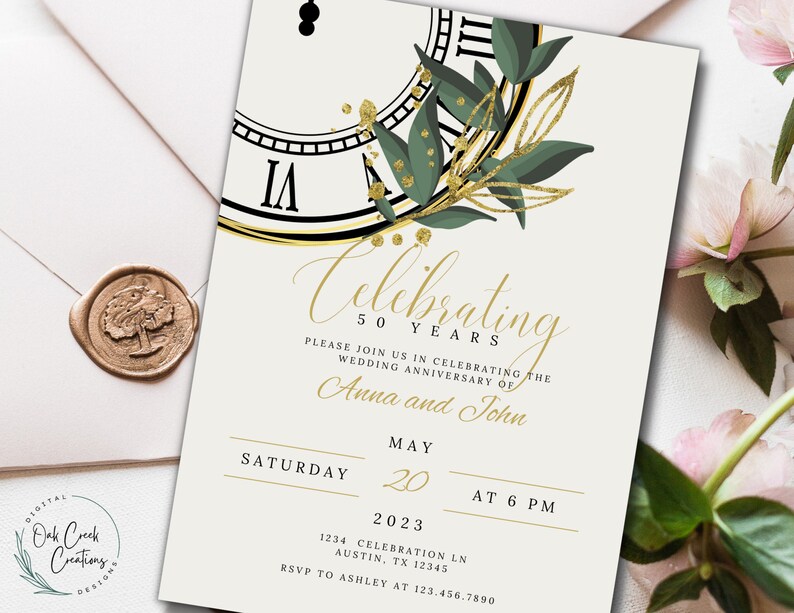 Invitation + Save the Date Set, Clock Theme Anniversary Party, Save the ...
