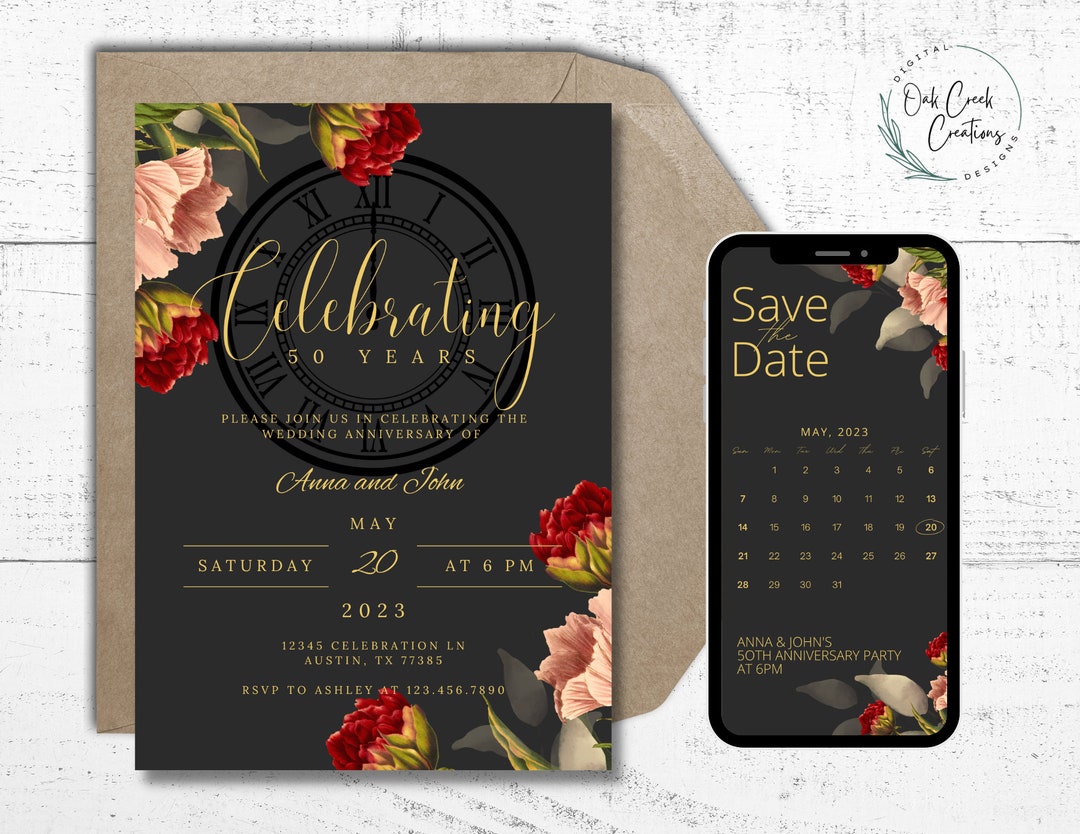 Save the Date + Invitation Template Set, Anniversary Evite and ...