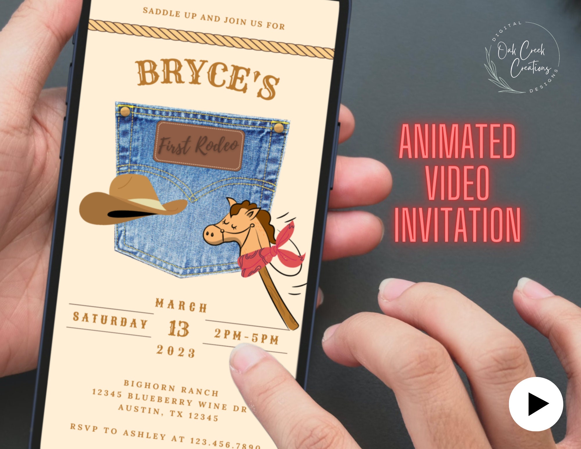 Editable First Rodeo Birthday Digital Animated Video Invitation ...