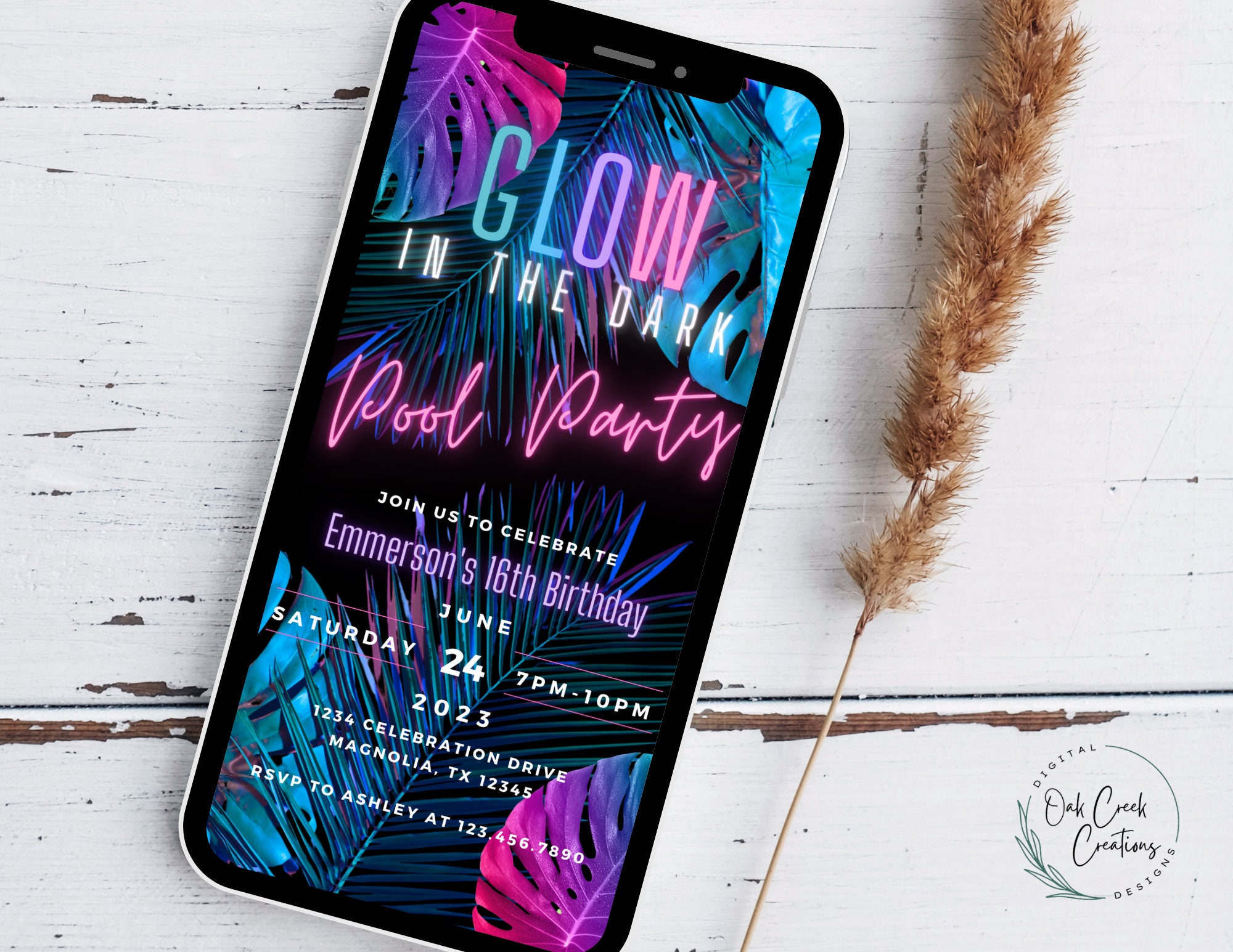 Glow Pool Party Digital Animated Video Invitation Template, Glow in the ...