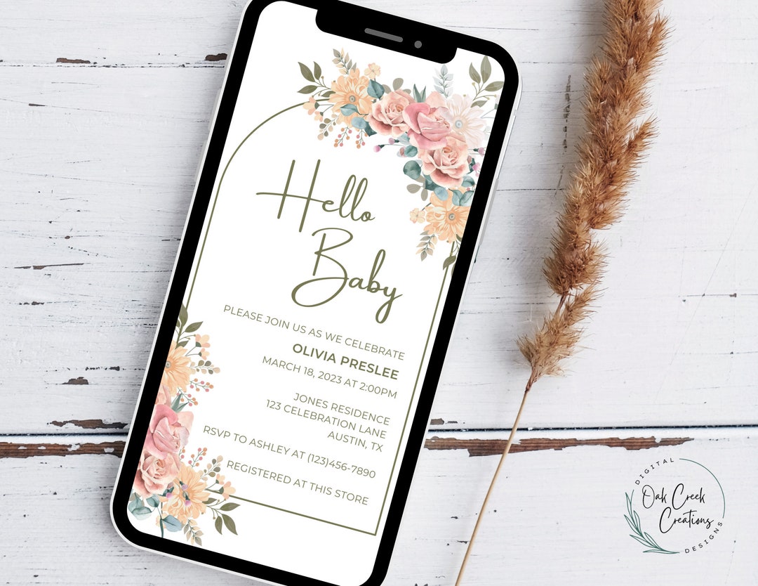 Hello Baby Shower Electronic Invitation, Instant Download, Mobile Evite ...